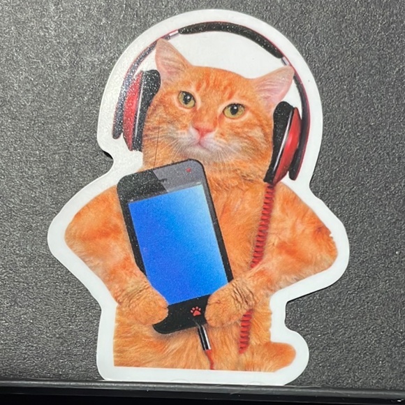 Design | Music Listening Orange Cat Sticker | Poshmark